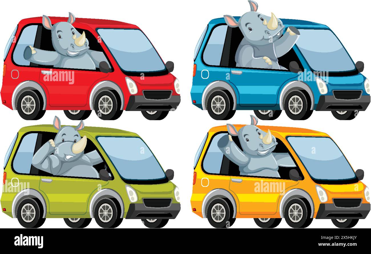 Four elephants in various colored cars Stock Vector Image & Art - Alamy
