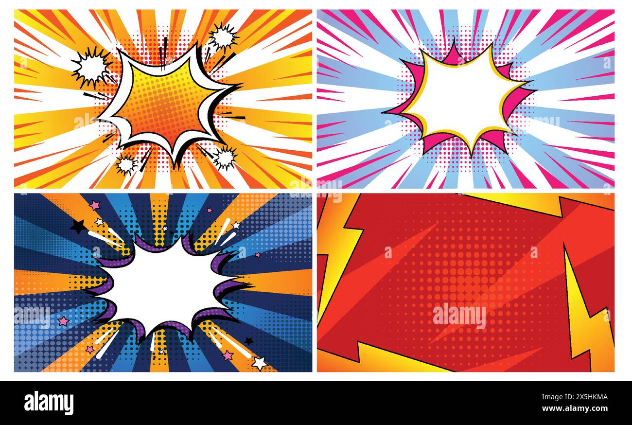 Four vibrant comic book style explosion panels Stock Vector Image & Art ...