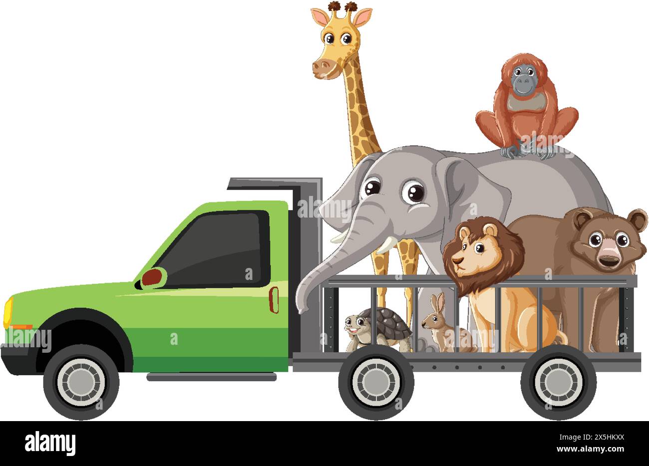 Colorful illustration of diverse animals in a truck Stock Vector Image ...