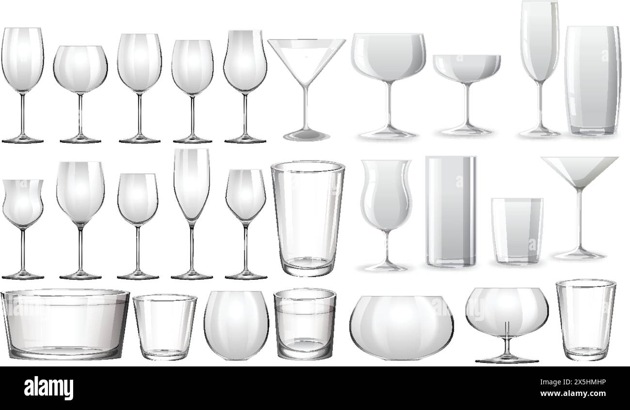 Vector illustration of diverse types of glassware Stock Vector Image ...