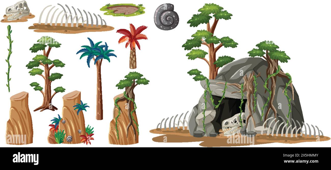 Vector illustration of various prehistoric elements Stock Vector Image ...