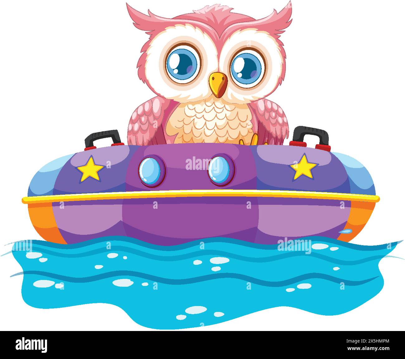 Cute owl riding a vibrant bumper boat on water Stock Vector Image & Art ...
