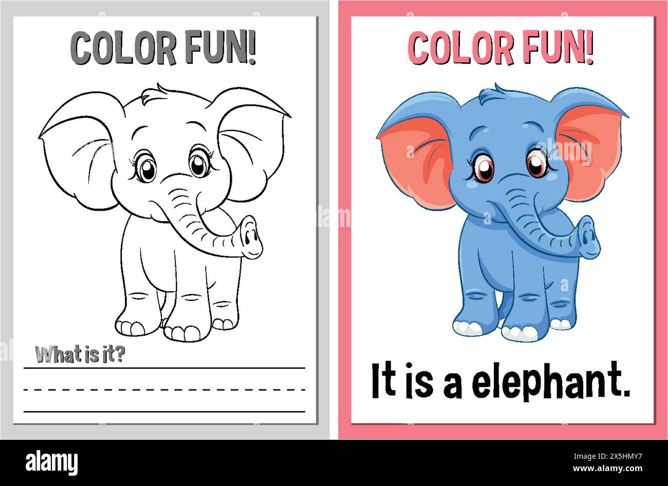 Coloring and learning activity cards with elephants Stock Vector Image ...