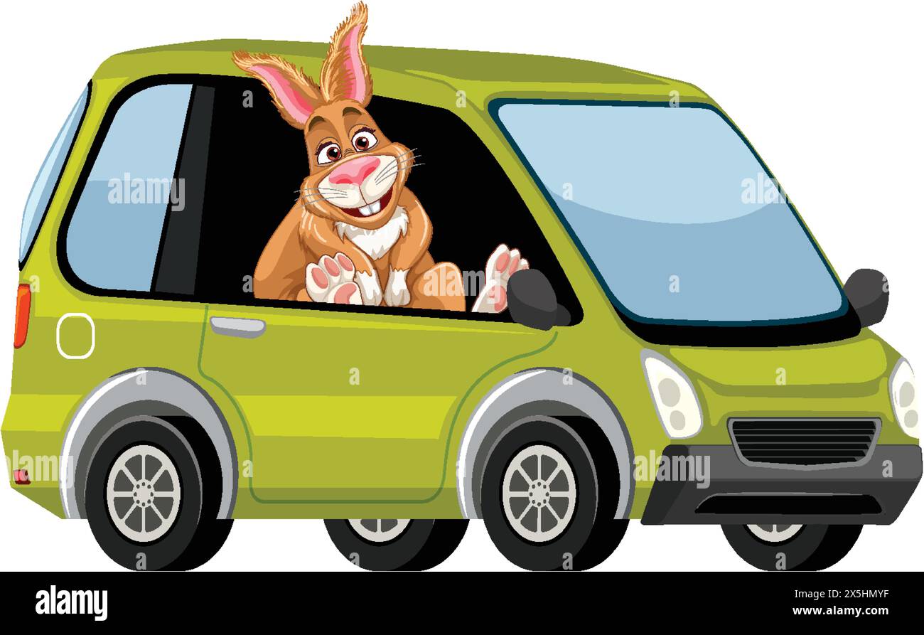 Cartoon rabbit driving a small green vehicle Stock Vector Image & Art ...