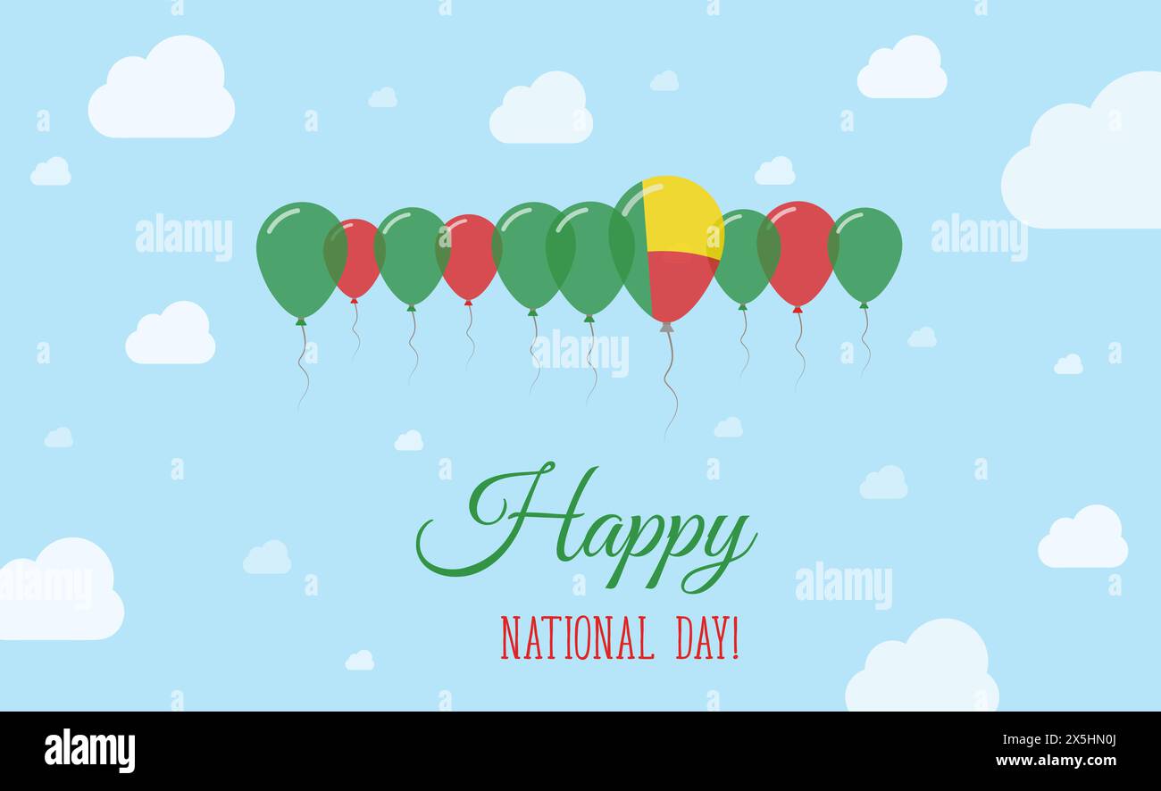 Benin Independence Day Sparkling Patriotic Poster. Row of Balloons in ...