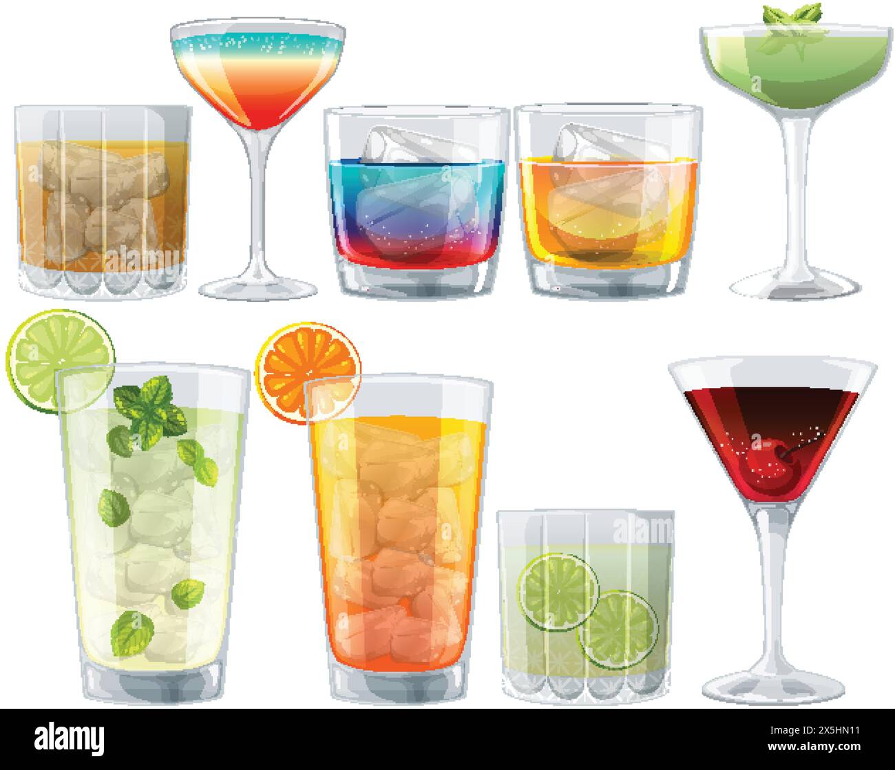 Vector illustrations of various cocktail glasses Stock Vector Image ...