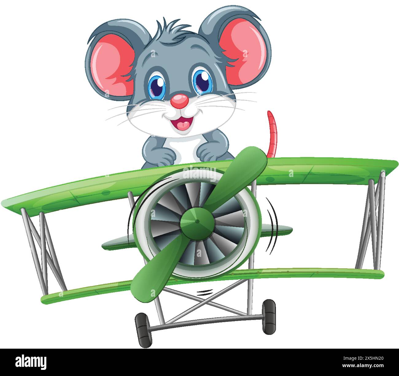 Cartoon mouse flying a green biplane illustration Stock Vector Image ...