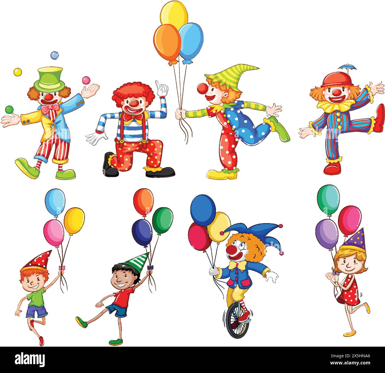 Vector illustration of clowns and kids with balloons Stock Vector Image ...