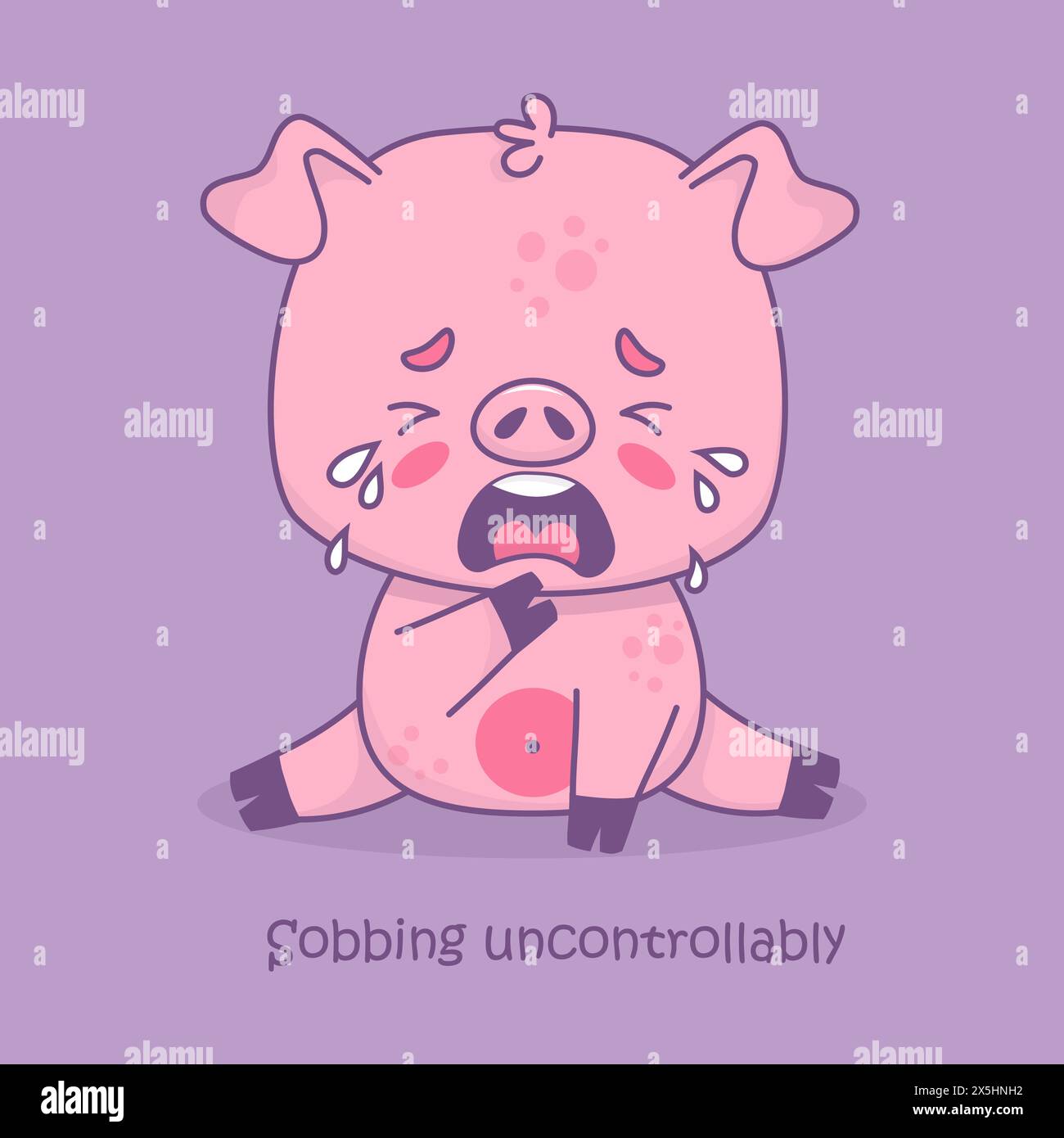 Unhappy sobbing pig with tears. Vector illustration. Card with funny ...
