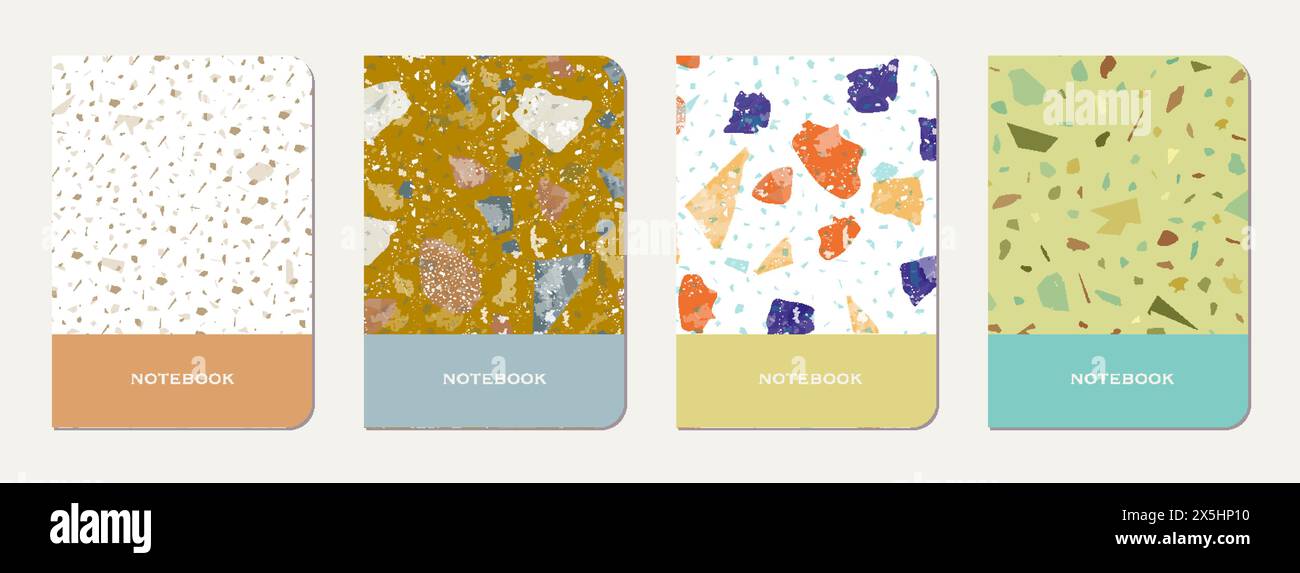 School diary cover design. Terrazzo abstract background made of natural ...