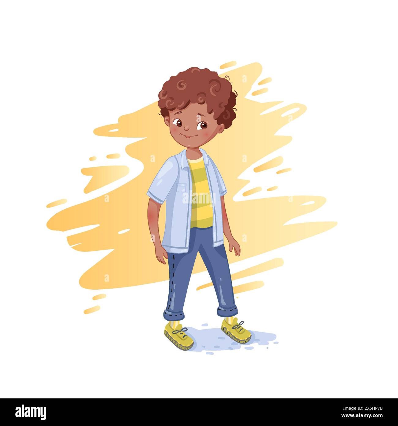Vector illustration of a smiling dark-skinned boy with curly hair ...