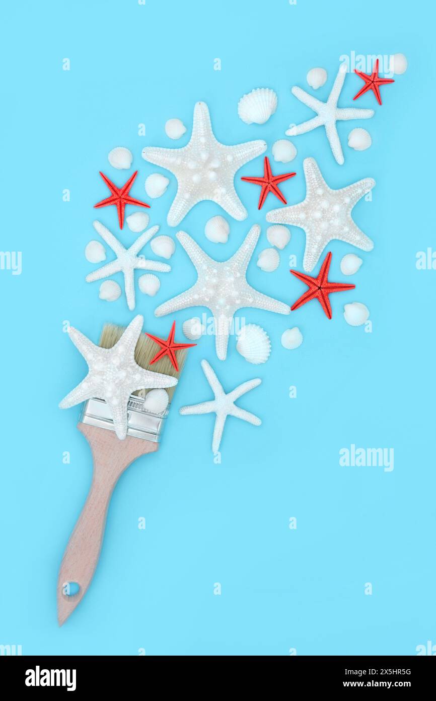 Surreal seashell painting abstract art with starfish and cockle shell ...