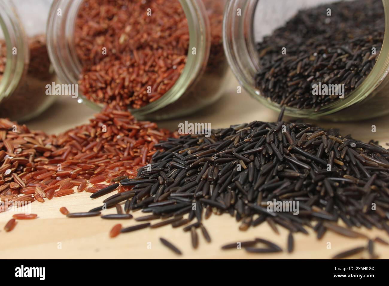 Different Rice Varieties in Rustic Kitchen. Wild Rice With Brown Rice ...