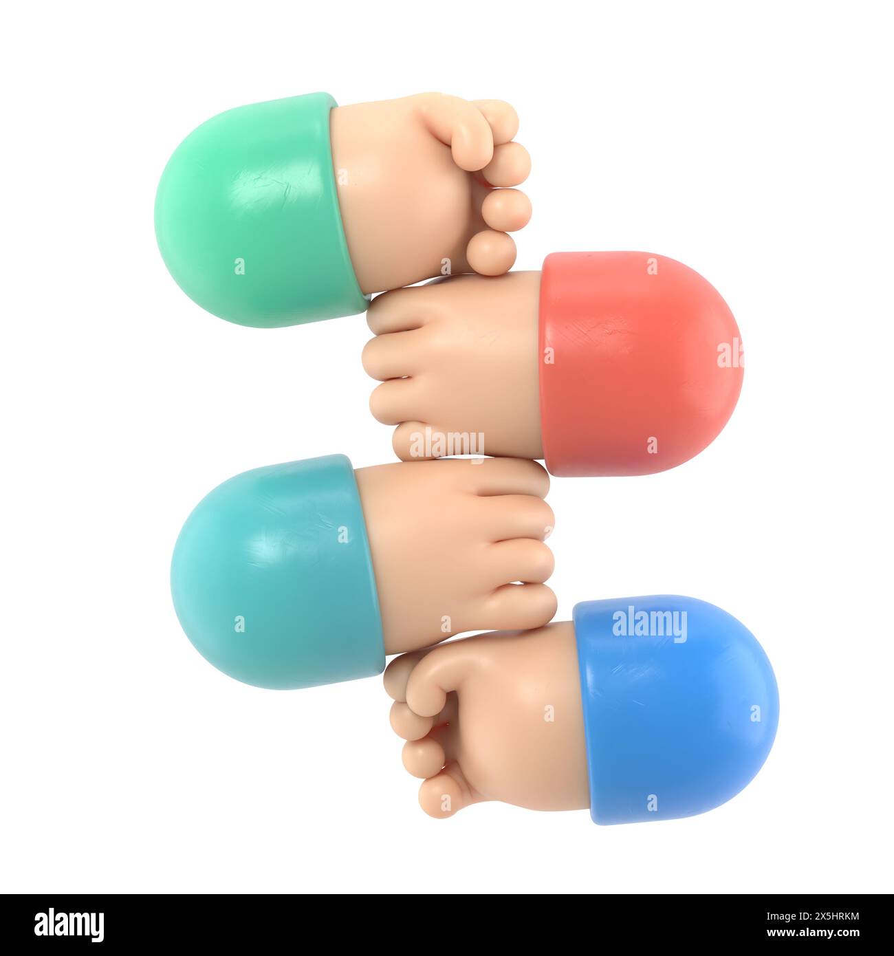 Cartoon Gesture Icon Mockup.Three human join hands together ...