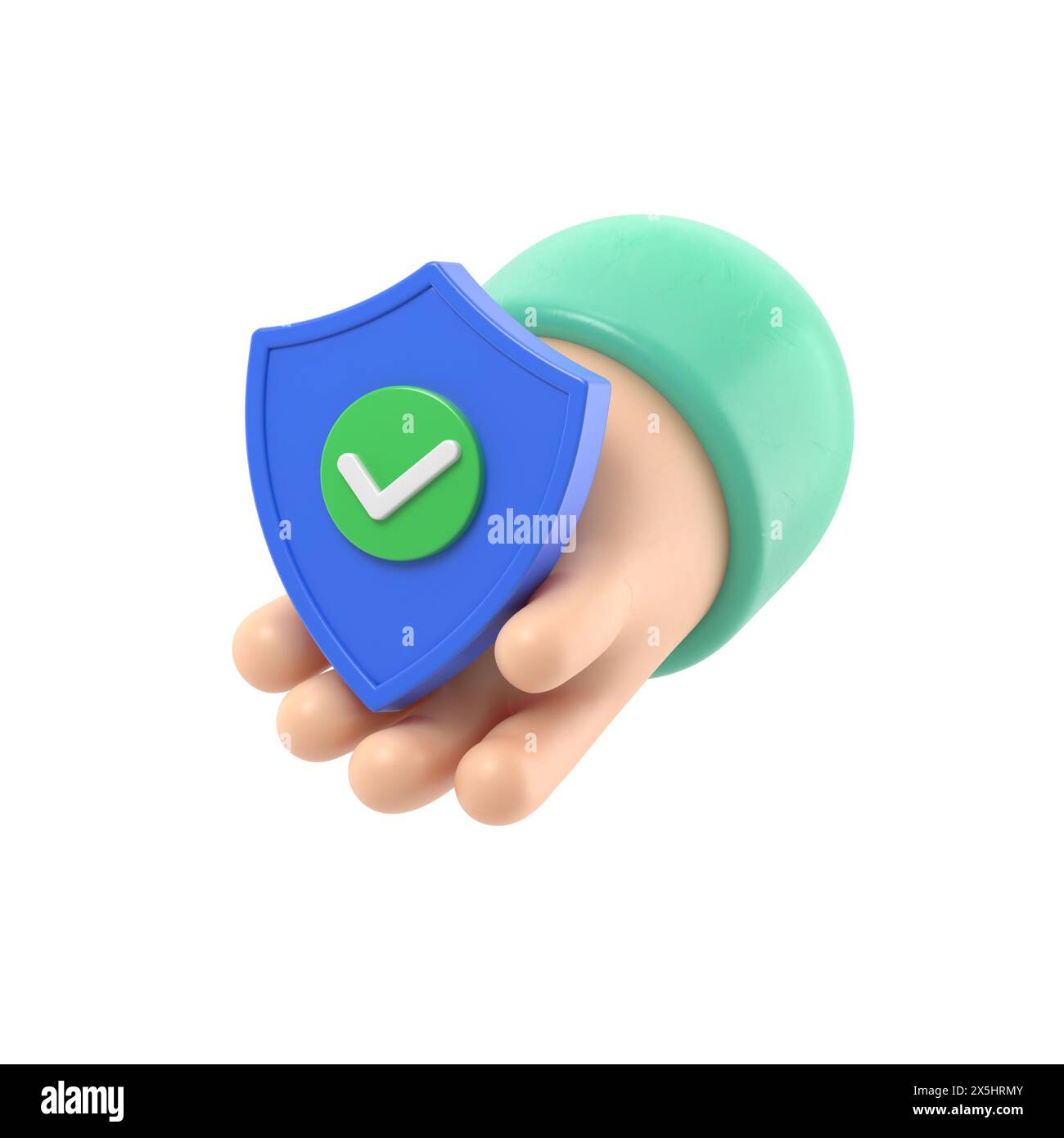 Cartoon Gesture Icon Mockup.3D Hand holding security shield and padlock ...