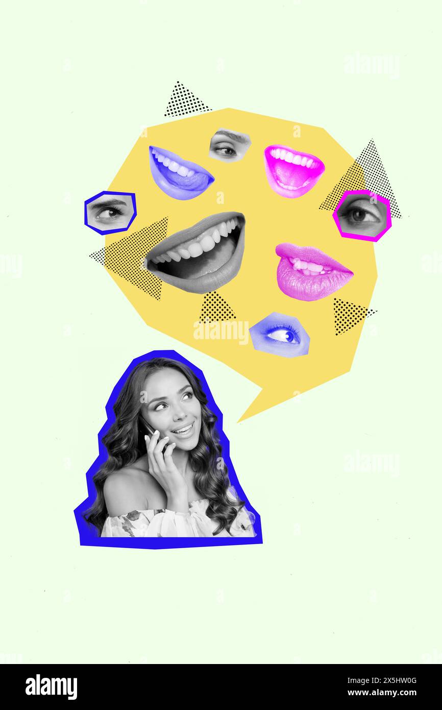 Composite collage picture image of pretty female speech bubble talking ...