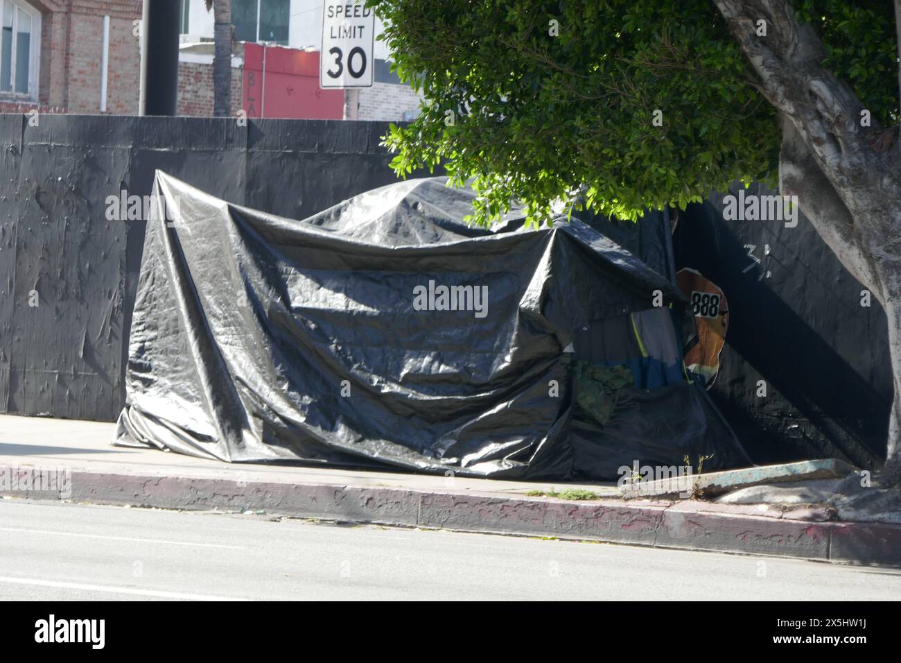 Los Angeles, California, USA 9th May 2024 Homeless Tent Camp on Sunset ...