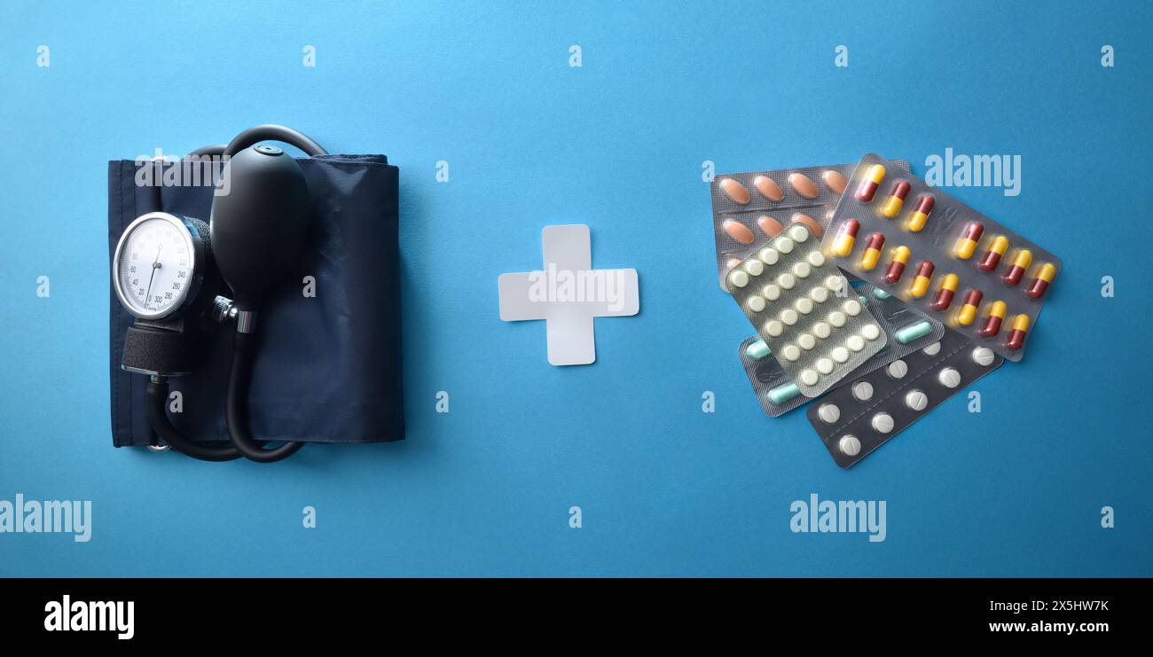 Concept of medication for blood pressure problems with blood pressure ...