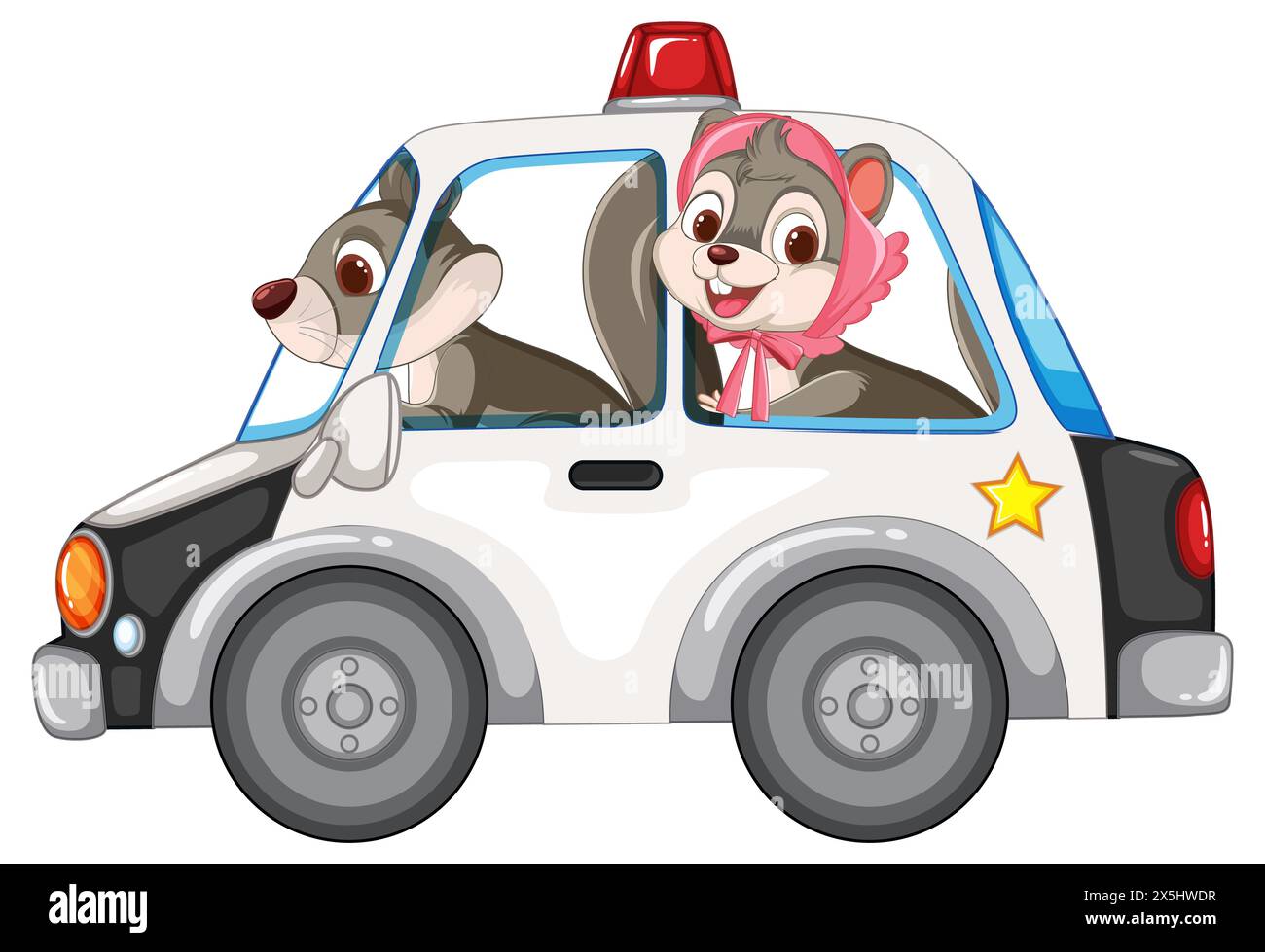 Two cartoon squirrels in a police vehicle Stock Photo - Alamy