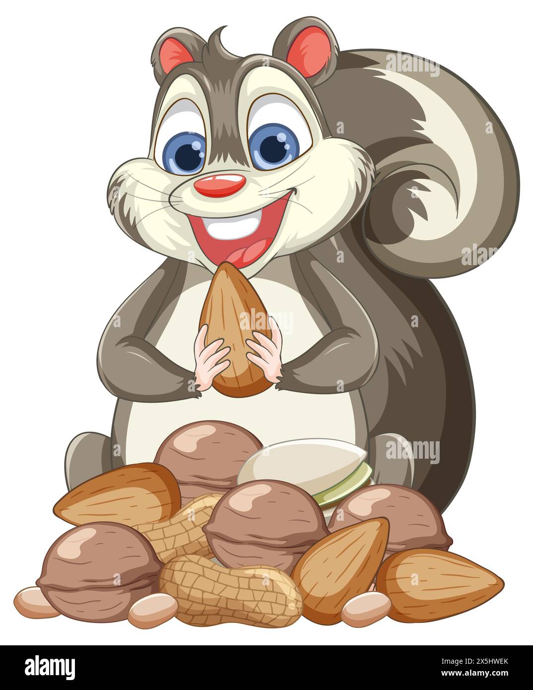 Vector illustration of a happy squirrel holding an almond Stock Photo ...