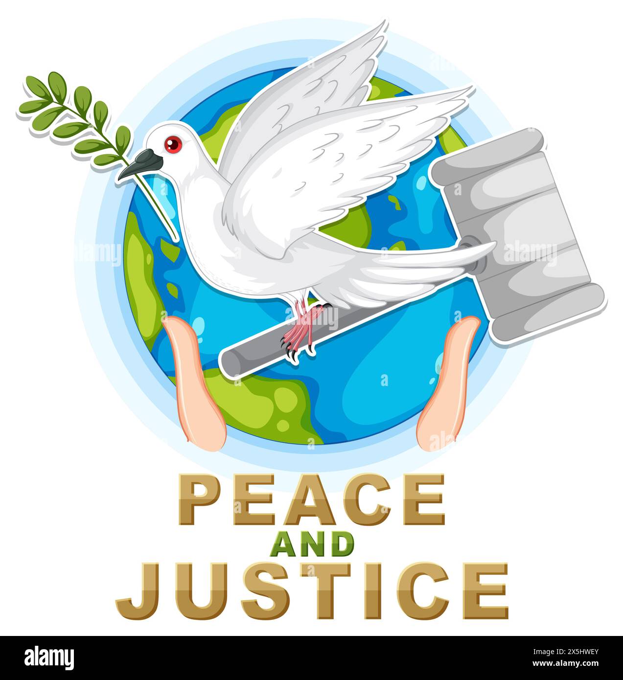 Dove carrying olive branch and gavel over Earth Stock Photo - Alamy