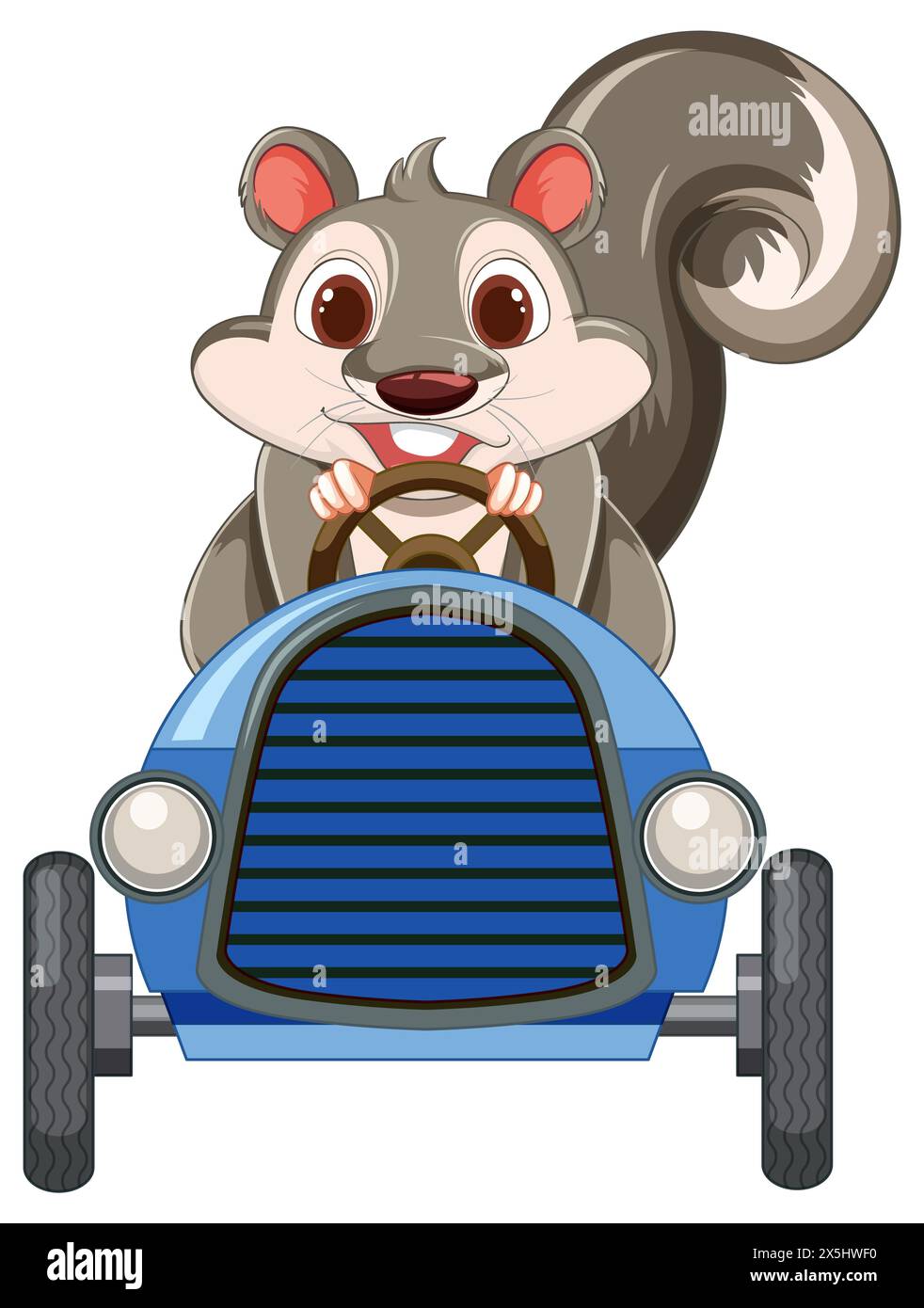 Cartoon squirrel driving a vintage blue car Stock Photo - Alamy