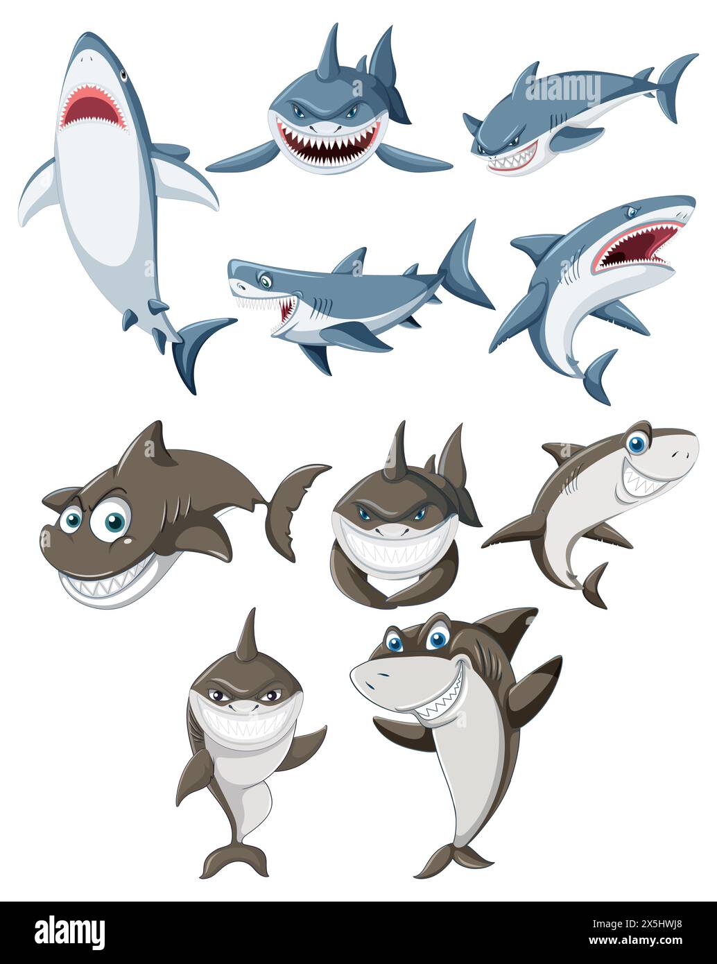 Collection of different cartoon shark characters Stock Photo - Alamy