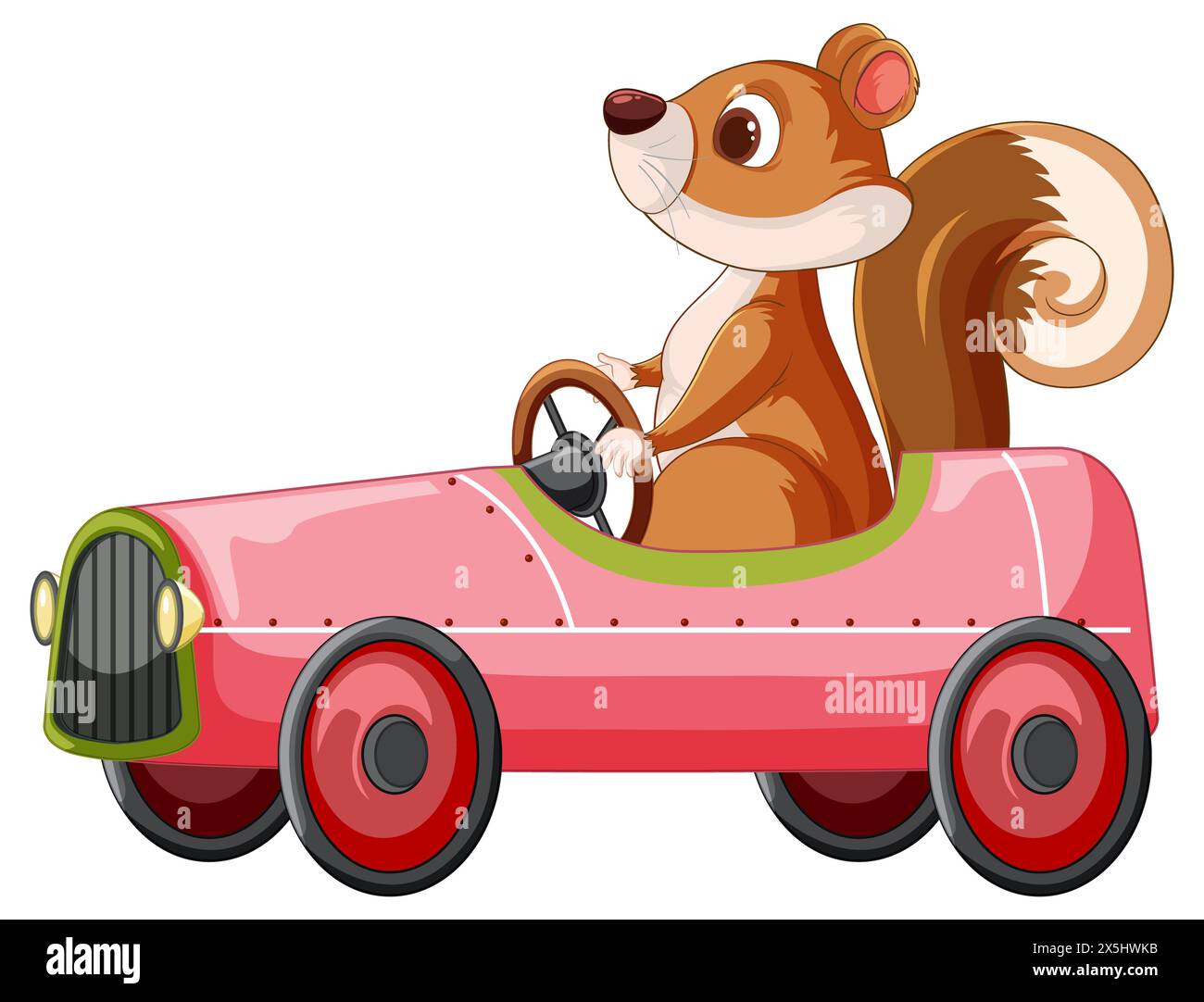 Cartoon squirrel in a pink toy car Stock Photo - Alamy