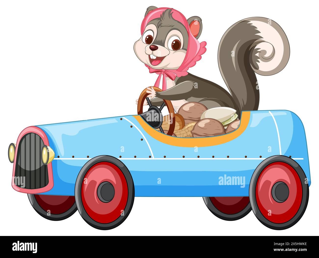 Cartoon squirrel driving a colorful toy car Stock Photo - Alamy