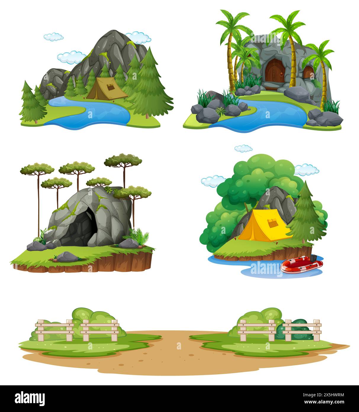 Illustrations of various natural landscapes and outdoor scenes Stock ...