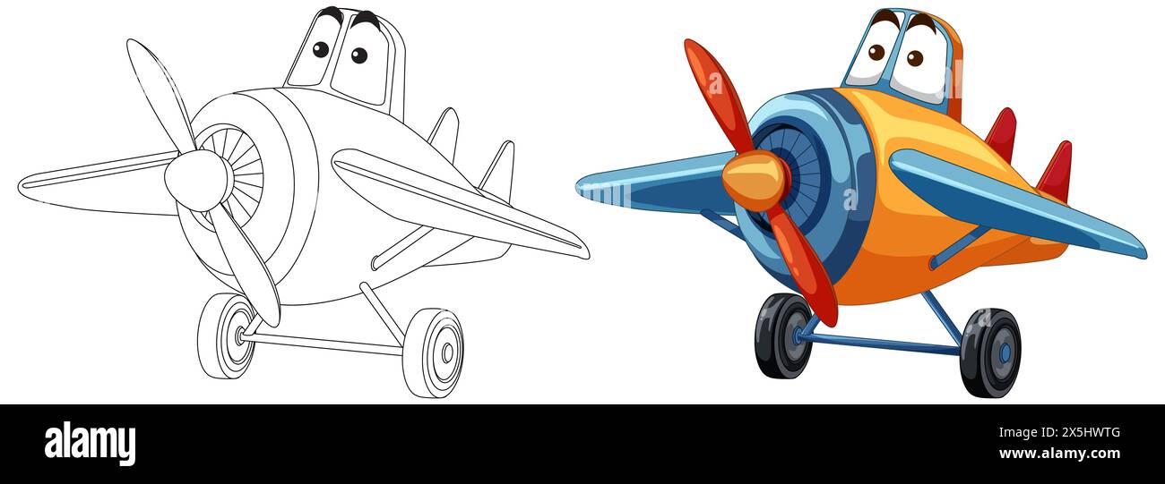 Illustration of a colorful cartoon airplane with eyes Stock Photo - Alamy