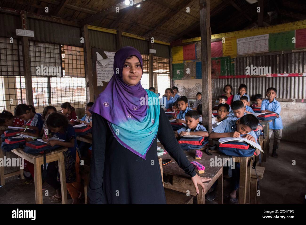 Bangladesh, Cox's Bazar. Children learning at school in the Kutupalong ...