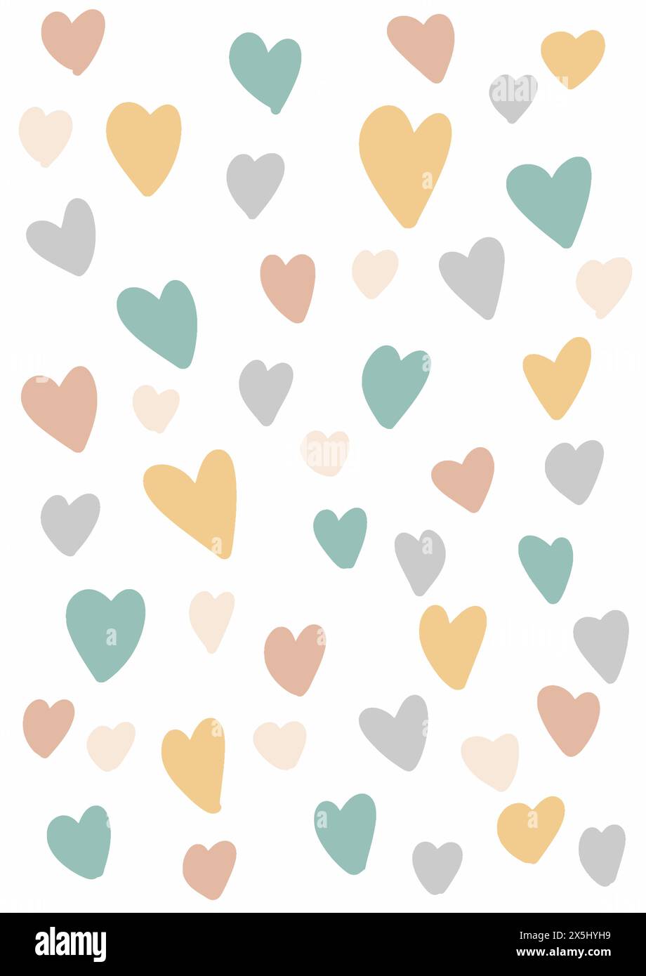 Hand drawn Scandi style pastel hearts pattern design background Stock ...