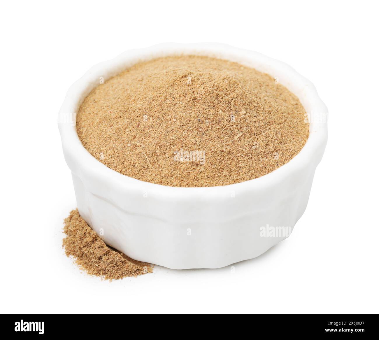 Dietary fiber. Psyllium husk powder in bowl isolated on white Stock ...