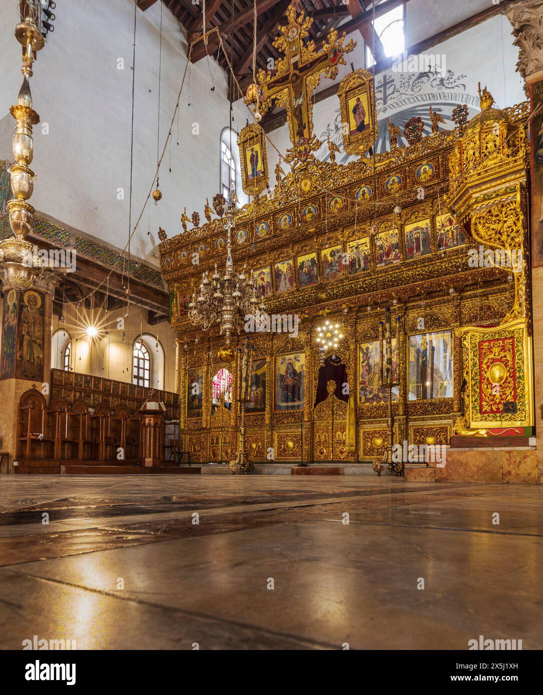 Israel, Bethlehem. Altar inside the Church of the Nativity, where Jesus ...