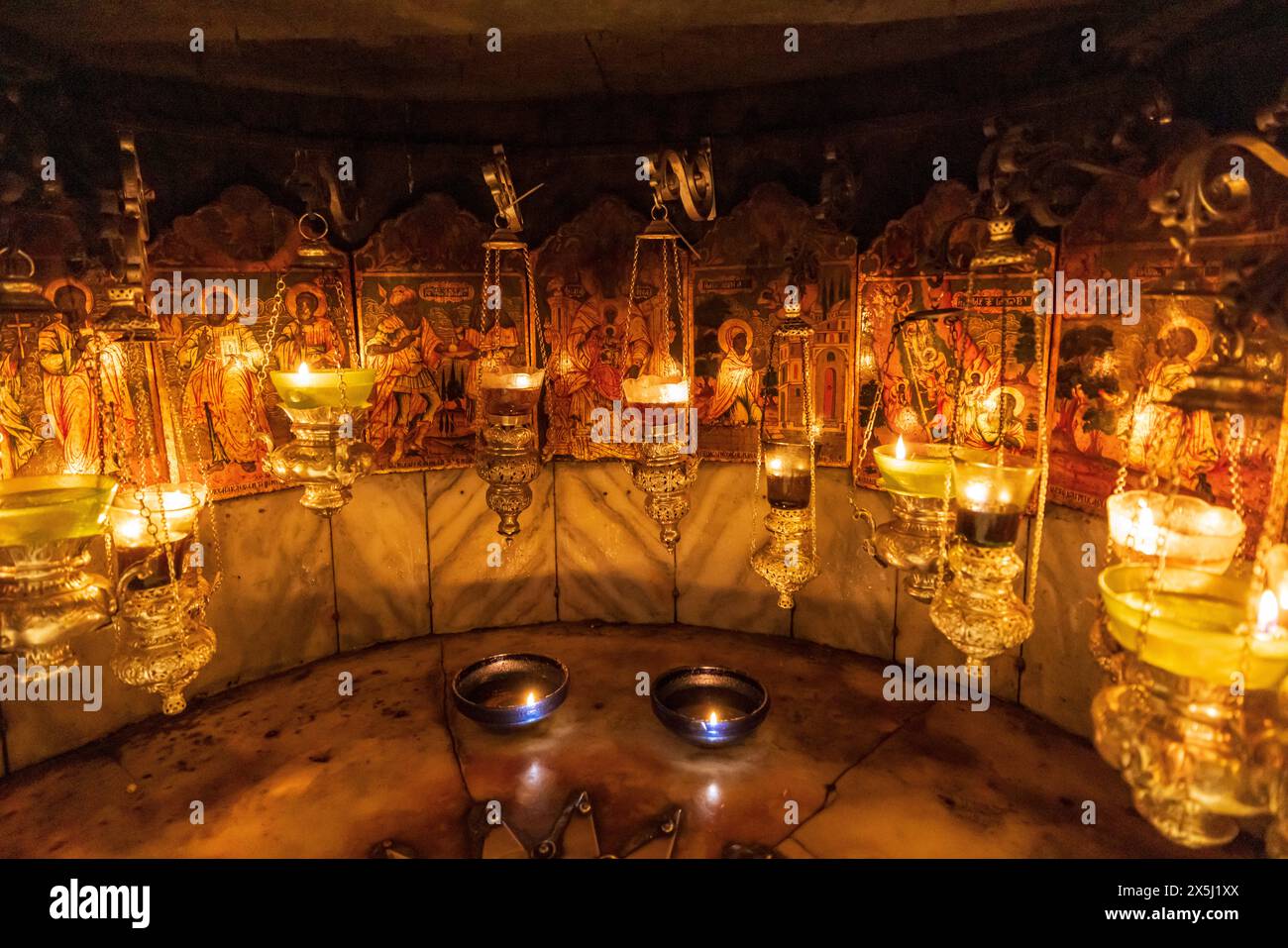 Israel, Bethlehem. Star marks the Spot where Jesus was born. Inside the ...