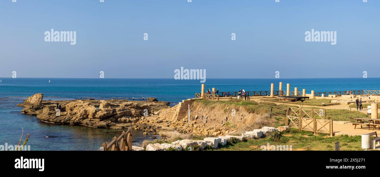 Israel, Caesarea. Roman ruins. Harbor built by Herod Stock Photo - Alamy