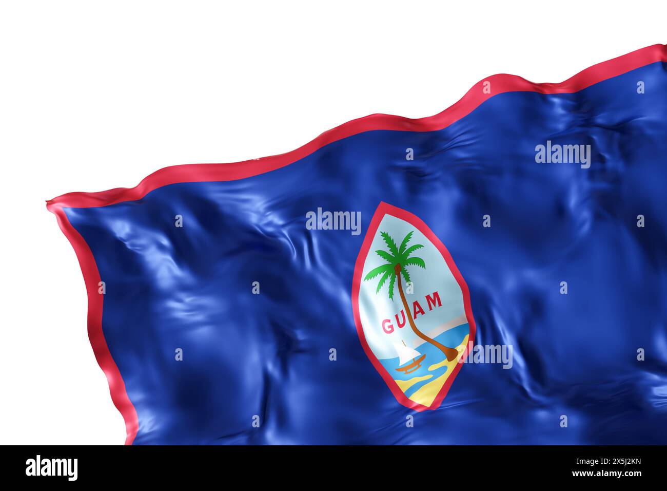 Realistic flag of Guam with folds, isolated on white background. Footer ...