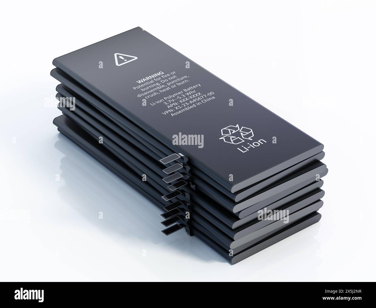 Stack of modern lithium Ion cellphone batteries isolated on white ...