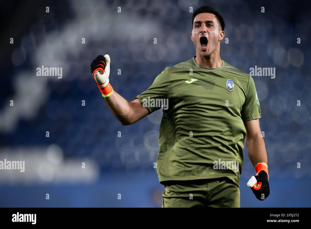 Bergamo, Italy. 9 May 2024. Juan Musso of Atalanta BC celebrates during ...