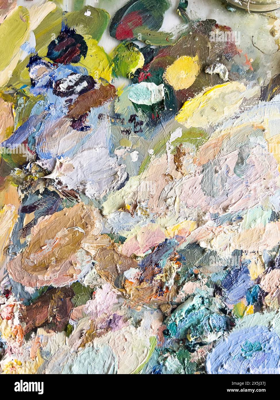 Colorful and textured artist's palette with thick oil paint Stock Photo ...
