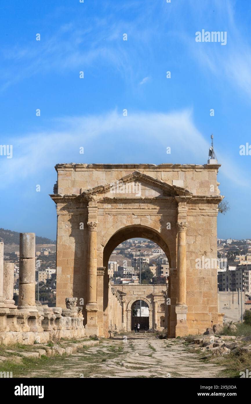 Jordan, Amman. Roman ruins with temple, forum and amphitheater Stock ...