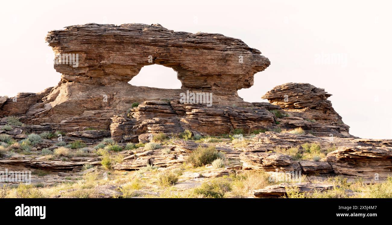 Asia, Mongolia, Eastern Gobi Desert. Rock formations, sculpted by wind ...