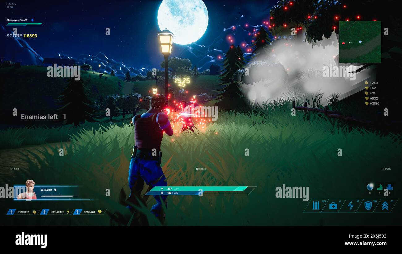 Shot of Night Video Game Mock-up Concept. Gameplay of 3D Third Person ...