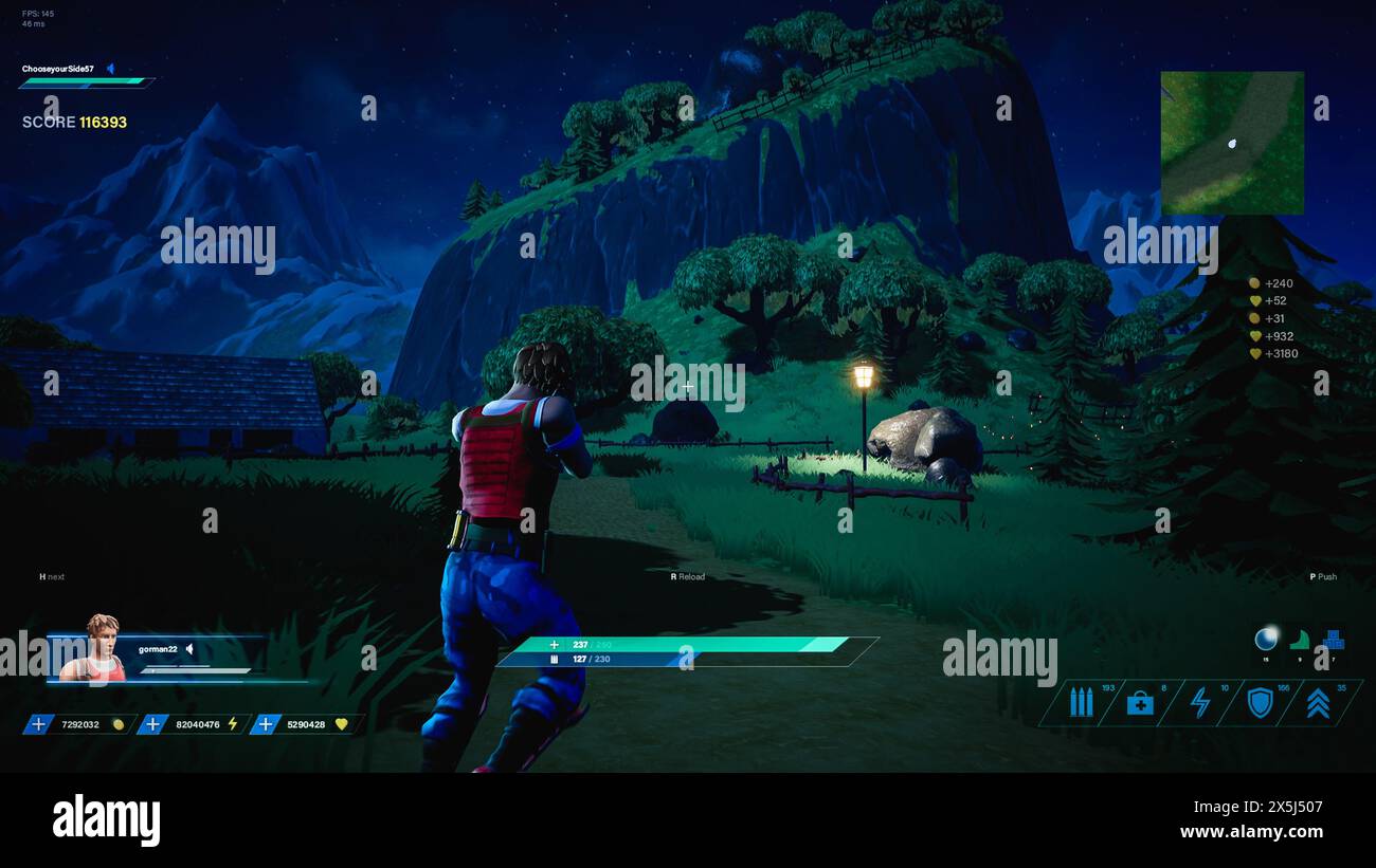 Shot of Night Video Game Mock-up Concept. Gameplay of 3D Third Person ...