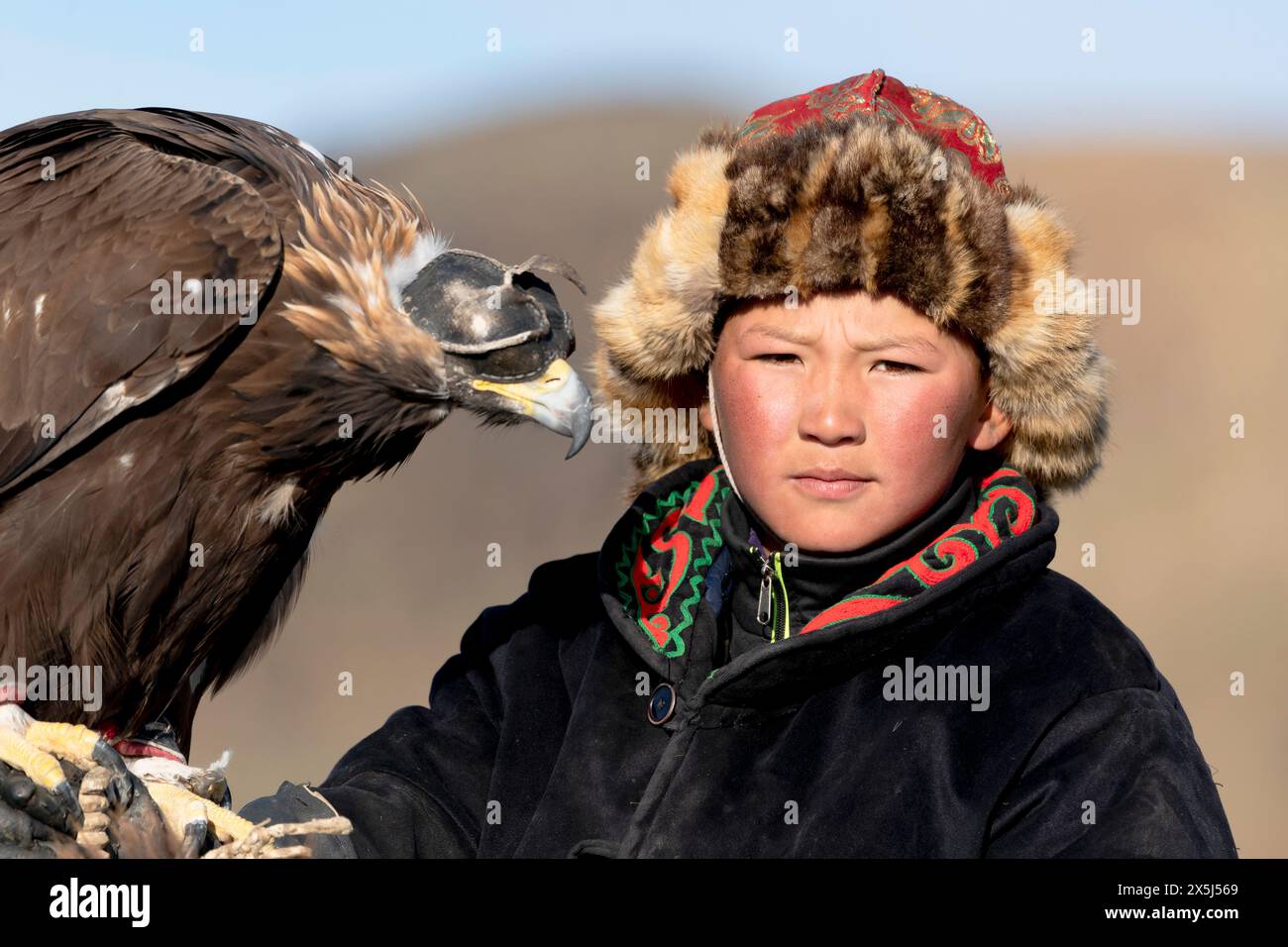 Asia, Mongolia, Bayan-Olgii Province. Altai Eagle Festival, portrait of ...