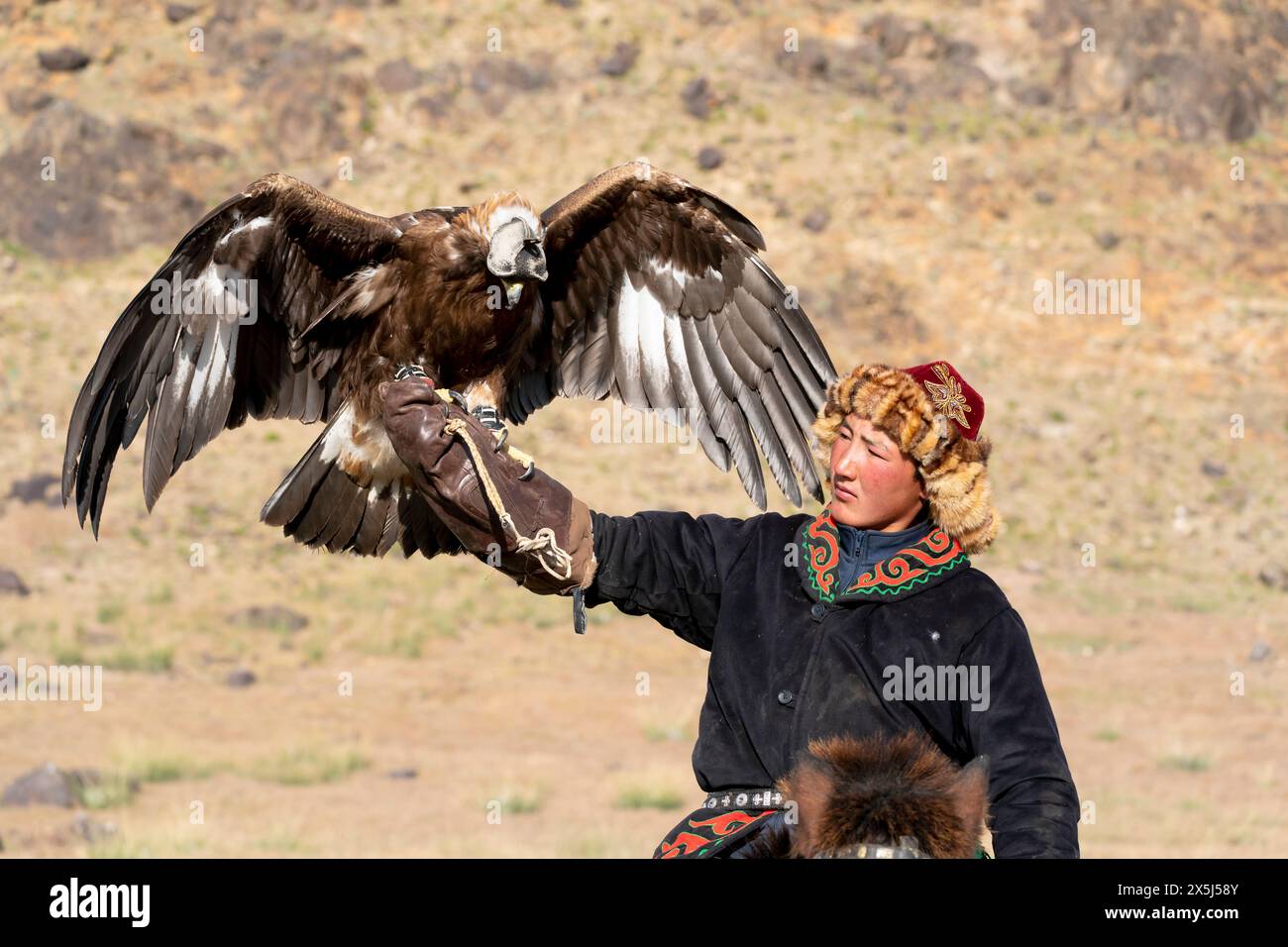 Asia, Mongolia, Bayan-Olgii Province. Altai Eagle Festival, portrait of ...