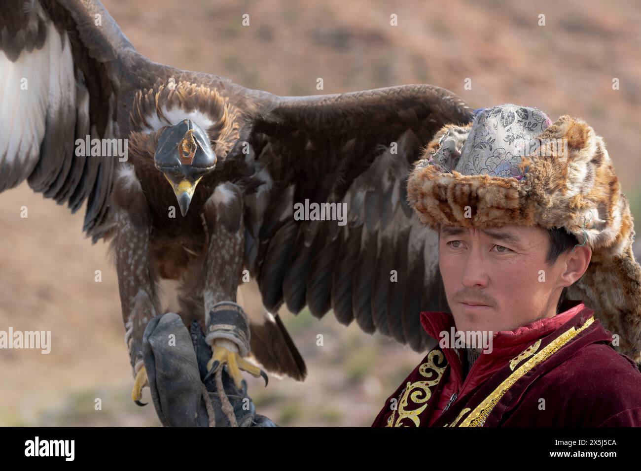 Asia, Mongolia, Bayan-Olgii Province. Altai Eagle Festival, portrait of ...