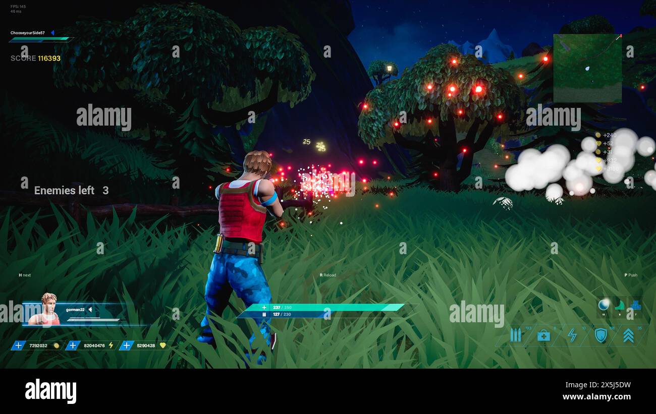 Shot of Night Video Game Mock-up Concept. Gameplay of 3D Third Person Shooter Online Multiplayer ...