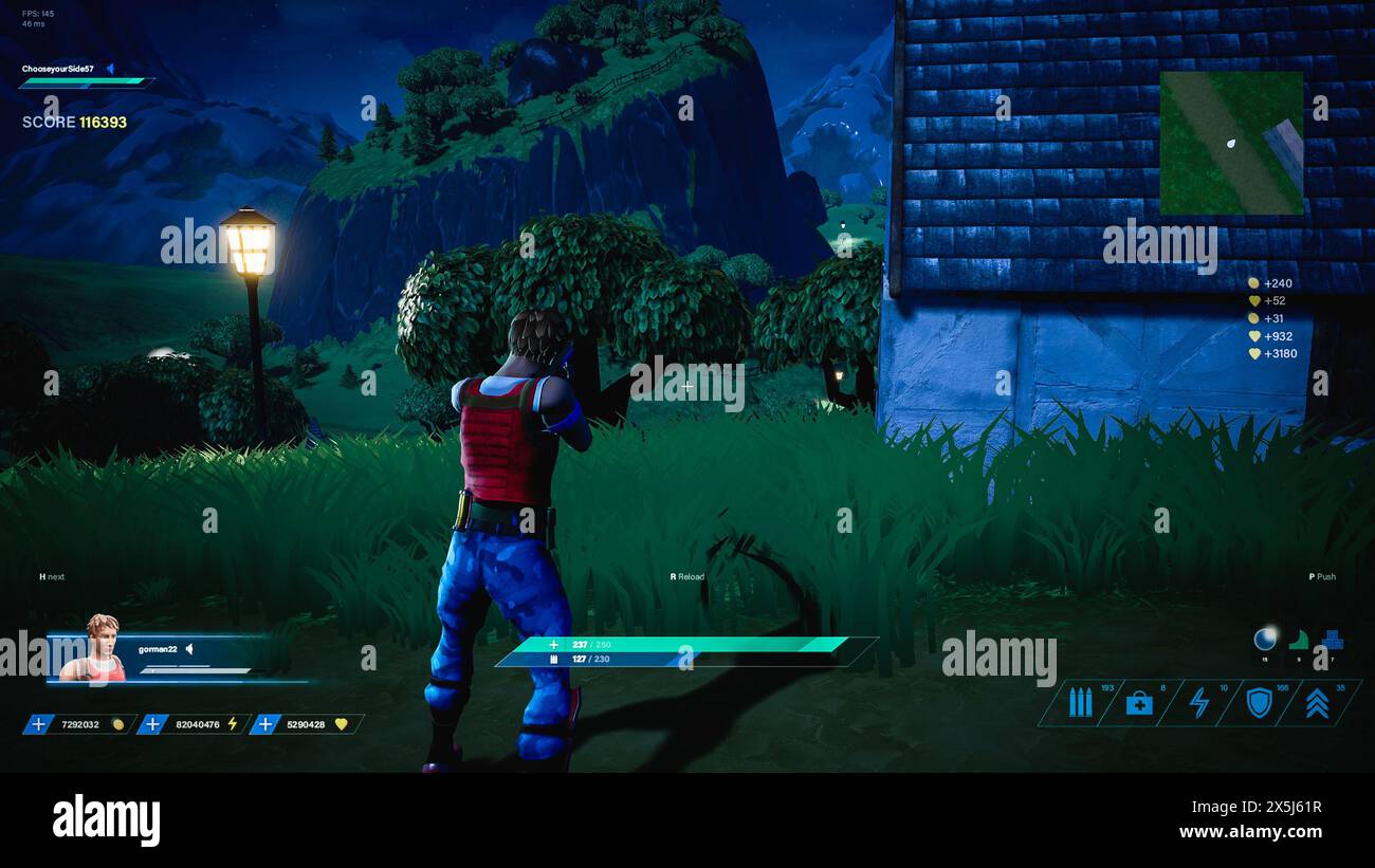 Shot of Night Video Game Mock-up Concept. Gameplay of 3D Third Person ...